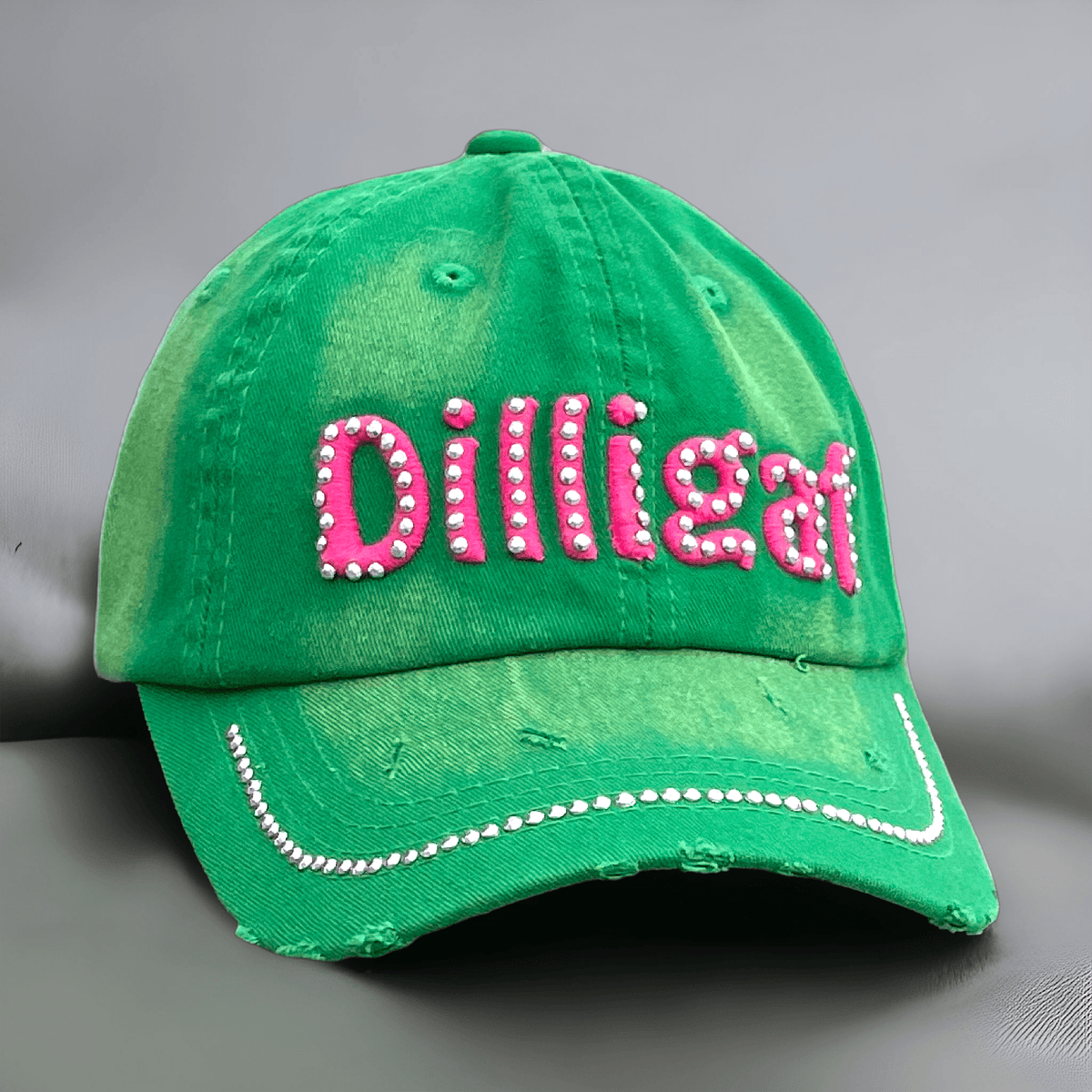 Green Bedazzeled Edge Hat – Dilligaf by Bohica Bill